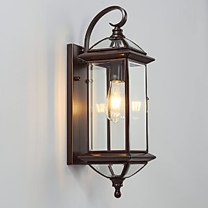 GAZELIGHTING 20'' H Copper Outdoor Wall Light Large Oil Rubbed Bronze Exterior Light Fixtures Vintage Porch Light with Clear Glass Wall Lantern for Patio Garage Front Porch 1 Pack Bulb Not Included