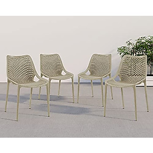 Meridian Furniture 328Taupe Mykonos Collection Modern | Contemporary Outdoor Patio Dining Chair with Taupe Polypropylene Plastic, Weather Resisting, 20" W x 24.5" D x 33" H, Taupe, Set of 4