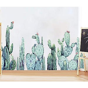 BIBITIME Cactus Wall Decal Green Plants Flower Vinyl Sticker Peel and Stick Home Art PVC Murals for Living Room Nursery Bedroom Children Kids Room Decor (DIY, Cactus - 1 Set)