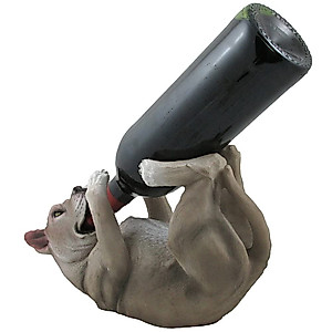 Drinking Pit Bull Wine Bottle Holder Statue in Decorative Home Bar Decor Pet Sculptures & Pitbull Figurines, Wine Racks and Stands and Collectible Gifts for Dog Lovers