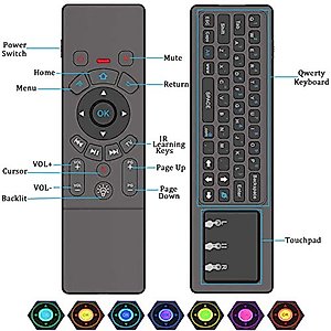 ILEBYGO Air Mouse for Android tv Box, Rechargeable Mini Wireless Keyboard and Air Remote Control Touchpad with RGB Backlit T6 for Android TV Box, PC, Projector, HTPC etc.