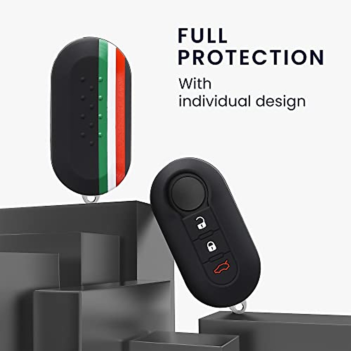 kwmobile Silicone Key Fob Cover Compatible with Fiat Lancia 3 Button Car Flip Key - Italy Green/Red/Black