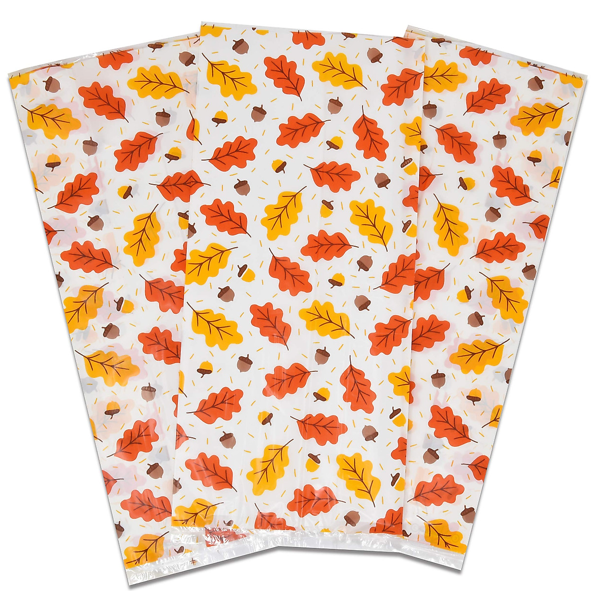Gift Boutique 100 Thanksgiving Cellophane Bag Plastic Fall Leaves Treat Favor Bags Autumn Harvest Themed Birthday Party Supplies Decorations for Kids Classroom Reward, Carnival Candy Goodies Grab Bag