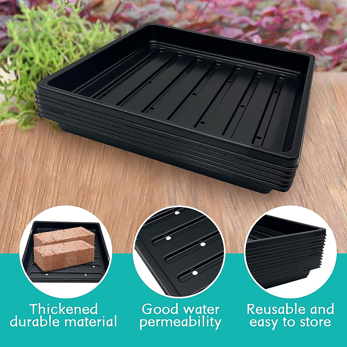 Apatal 1010 Seed Starting Trays, 12 Pack Garden Growing Trays with Drain Holes Reusable Microgreens Seed Plastic Tray Plant Germination Tray