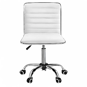 Furmax Mid Back Task Chair,Low Back Leather Swivel Office Chair,Computer Desk Chair Retro with Armless Ribbed (White)