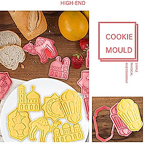 6 Pcs Eid Mubarak Cookie Cutters Set,3D Ramadan Islamic Muslim Cookie Stamp Biscuit Cutters,DIY Biscuit Press Stamp Molds,Biscuit Embossing Fondant Baking Tool,Camel,Lantern,Islamic Star,Star,Moon
