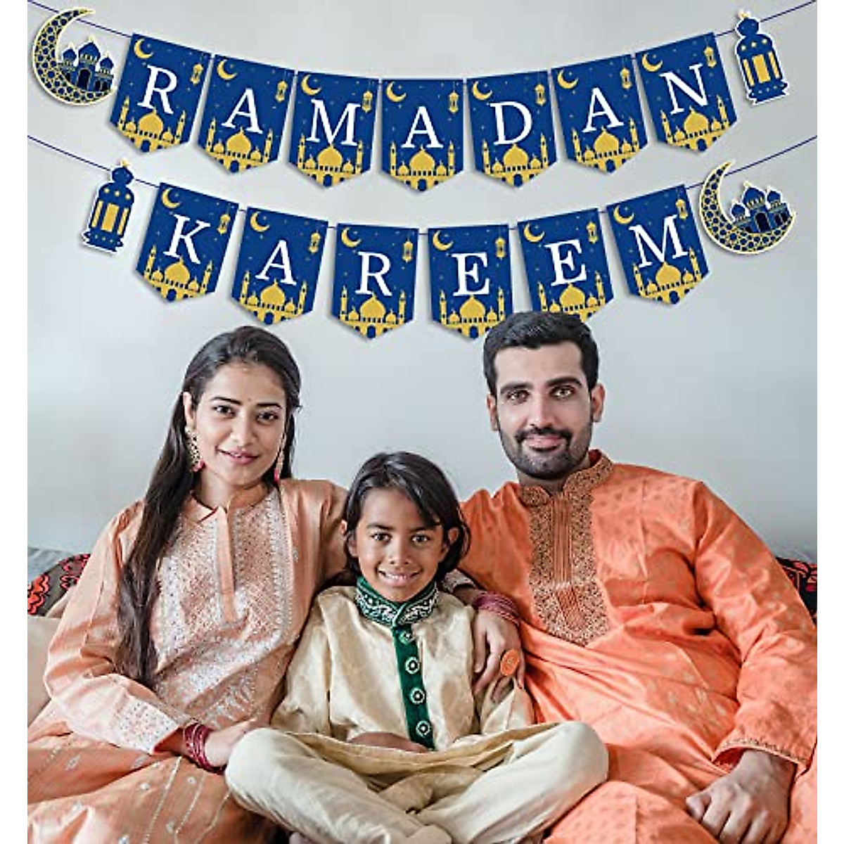 PTFNY Ramadan Kareem Banner Muslim Ramadan Mubarak Bunting Banner Garland Ramadan Kareem Decorations for Islamic Ramadan Eid Festival Celebration Mantle Fireplace Wall Party Decorations