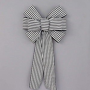 Black White Cabana Stripe Wreath Bow in 2 Size Options