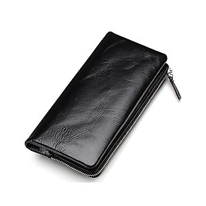 SPYBY Men's Wallets Genuine Leather Money Organizers Business Card Cases Money Clips (Color : Black)