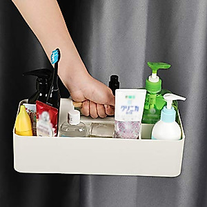 BTSKY Stackable Plastic Portable Storage Organizer Utility Caddy Tote,Divided Craft Storage Organizer Basket Bin with Wooden Handle for Craft, Sewing, Art Supplies, Office Supplies Beige White