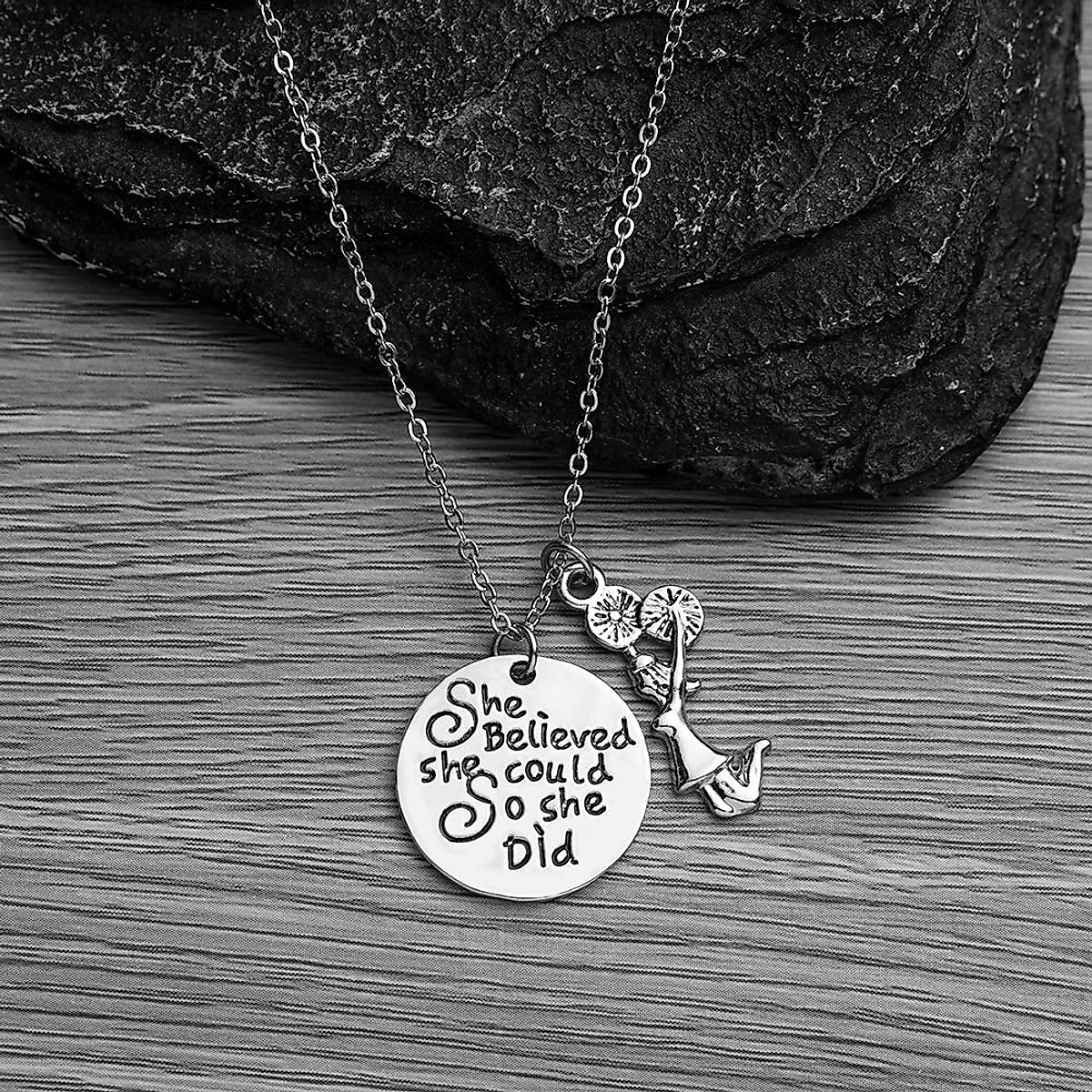 Sportybella Cheer Necklace for Girls - Cheer She Believed She Could So She Did Cheerleading Jewelry, Gift For Cheerleaders, Cheer Necklaces for Cheerleader