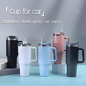 Portable stainless steel vacuum insulation cup with lid and straw for water, smoothies, iced tea or coffee, etc. (湖水绿)