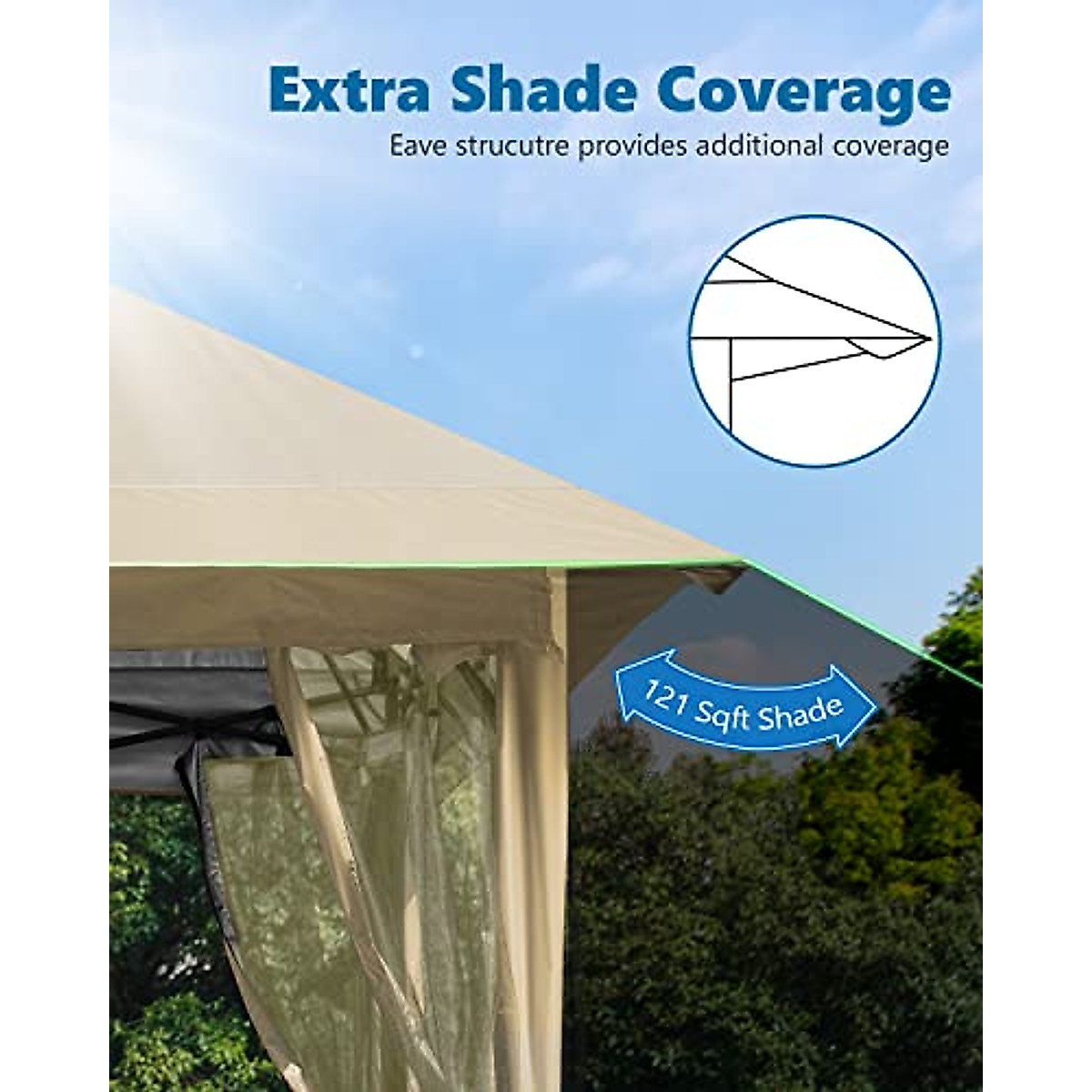 Quictent 11’x11’ Pop up Gazebo Canopy Tent with Mosquito Netting, One Person Setup Vented Outdoor Instant Screened House Tent Shelter with 4 Sand Bags, Khaki