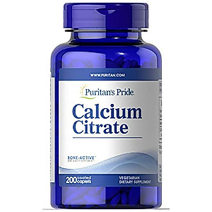 Puritans Pride Calcium Citrate 200 Mg per coated caplet, White, 200 Count