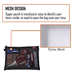 Pendancy Mesh Zipper Pouch 5pcs Lightweight Nylon File Folders Document Organizer Cosmetic Bags Accessories Storage for Travel and Office Supplies (Black, A4 A5 A6)