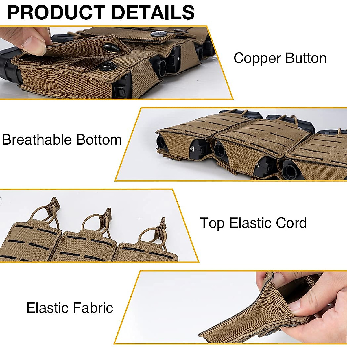 IDOGEAR Tactical Mag Pouch Open-Top Triple Molle Magazine Pouch for M4 M14 M16 AK AR-15 556 Rifle Magazines (Coyote Brown)