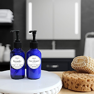 Cornucopia Brands 4-Ounce Cobalt Glass Pump Bottles (4 Pack), for Aromatherapy, Lotions, Soaps & More