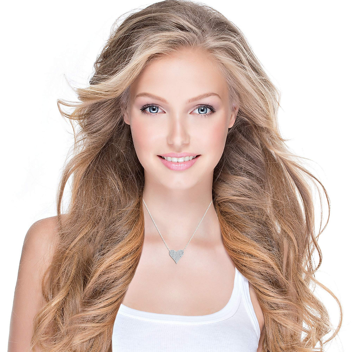 Beaux Bijoux Sterling Silver Heart Necklace for Women Micro-Pave Cubic Zirconia Pendant Heart Shaped Necklace for Women