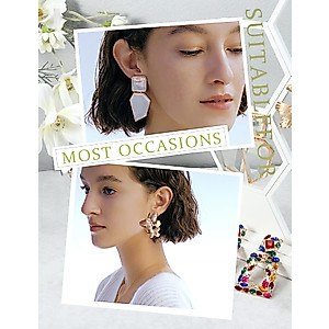 Sanfenly 9Pairs Rhinestone Rectangle Dangle Earrings Glass Geometric Statement Drop Earrings Pearls Earrings Vintage Bohemian Layered Tassel Earrings Gold Big Butterfly Earrings for Women