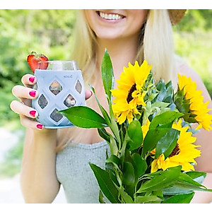 Ello Cru 17oz Stemless Wine Glass Set with Protective Silicone Sleeves, (Pack of 6) Cocktail Glass Perfect for Summer Patios, Dishwasher Safe, Berry Smash