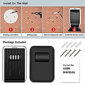 Key Lock Box with 4-Digit Combination, Lock Box Outside for House Key, Wall Mounted Weatherproof Resettable Code Key Lock Box for Outside, Ideal for Homes Hotels Schools