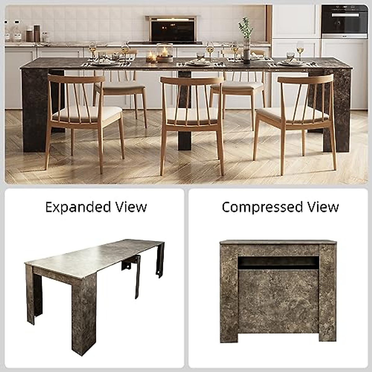 MOSAMNI Extendable Dining Table, Multifunctional Folding Console Tables, Modern Rectangular Wood Kitchen Table, Super Long Conference Meeting Table for Home Office Computer Table