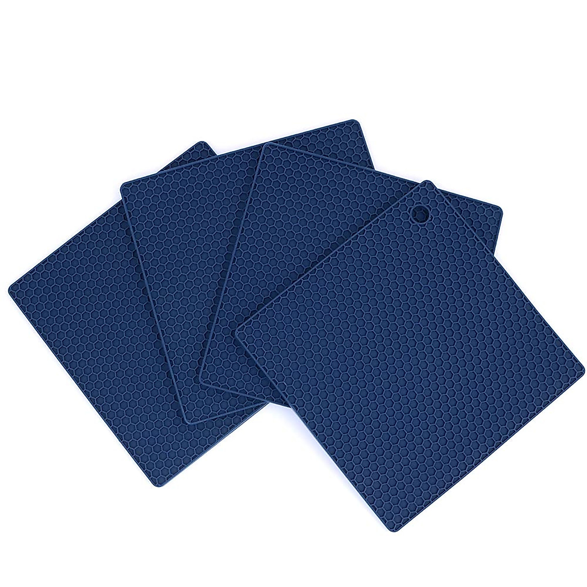 Alnicov Set of 4 Silicone Pot Holders Multi-Purpose Hot Pads,Non Slip Flexible Durable Heat Resistant for Table Kitchen Navy Blue