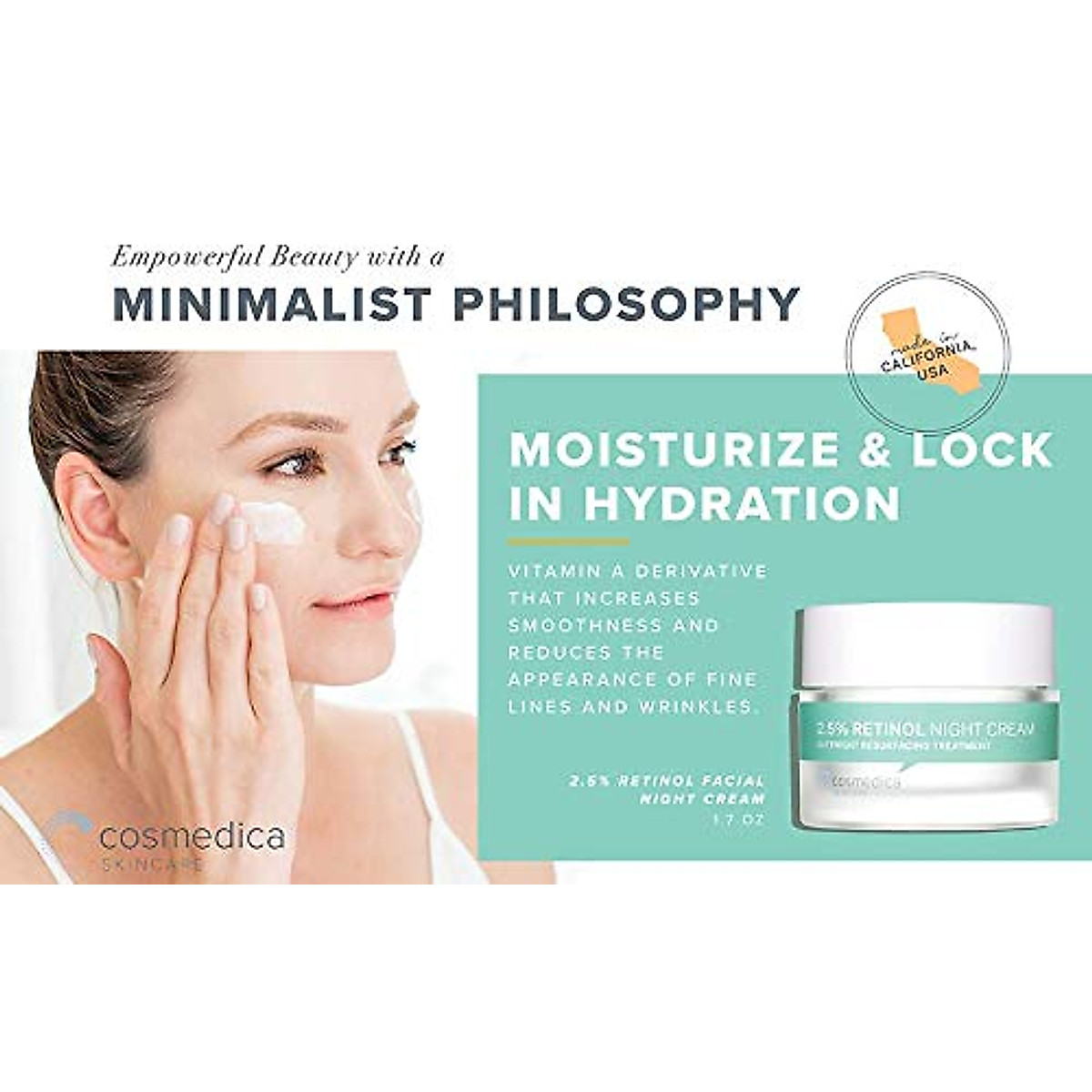 Cosmedica Skincare Retinol Night Cream - Daily Moisturizing Facial Lotion Night Cream. The best Retinol Cream with Vit A and Hyaluronic Acid to target skin concerns from Acne to Wrinkles (1.7oz)