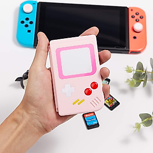 Leyu Smart Game Case for Nintendo Switch & Switch Lite,10 Slot Game Card Storage and 10 Slot SD Memory Card Protective Box, Slim and Portable (Pink)