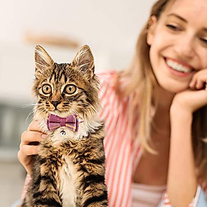 Weewooday 10 Pieces Breakaway Cat Collar with Bow Tie and Bell, Kitten Collar for Cat, Adjustable Cute Plaid Kitty Safety Collars for Graduation Wedding Birthday Pet Party