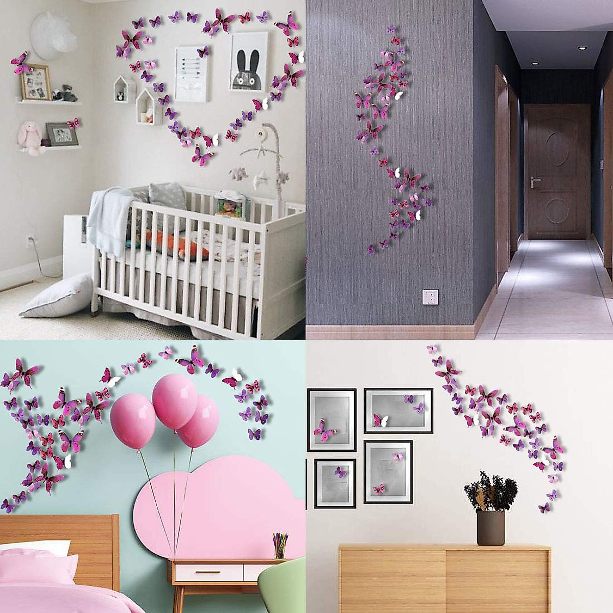 Ewong Butterfly Wall Decals, 36PCS 3D Butterflies Home Decor for Room, Wall Sticker for Girls Room Kids Bedroom Bathroom Baby Nursery Decoration (Purple)