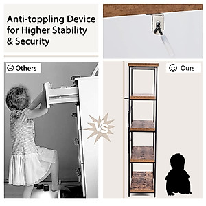 Giantex Industrial 5-Tier Wood Bookshelf - 63’’ Tall Open Storage Organizer Shelves with Anti-Tipping Device and Foot Pads, Steel Frame Bookcase Display Rack for Living Room, Bedroom, Office, Brown