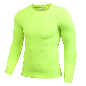 Men's Compression Shirts Long Sleeve Quick Dry Base Layer Workout Shirts Sports Running Tops Thermal Undershirts Green