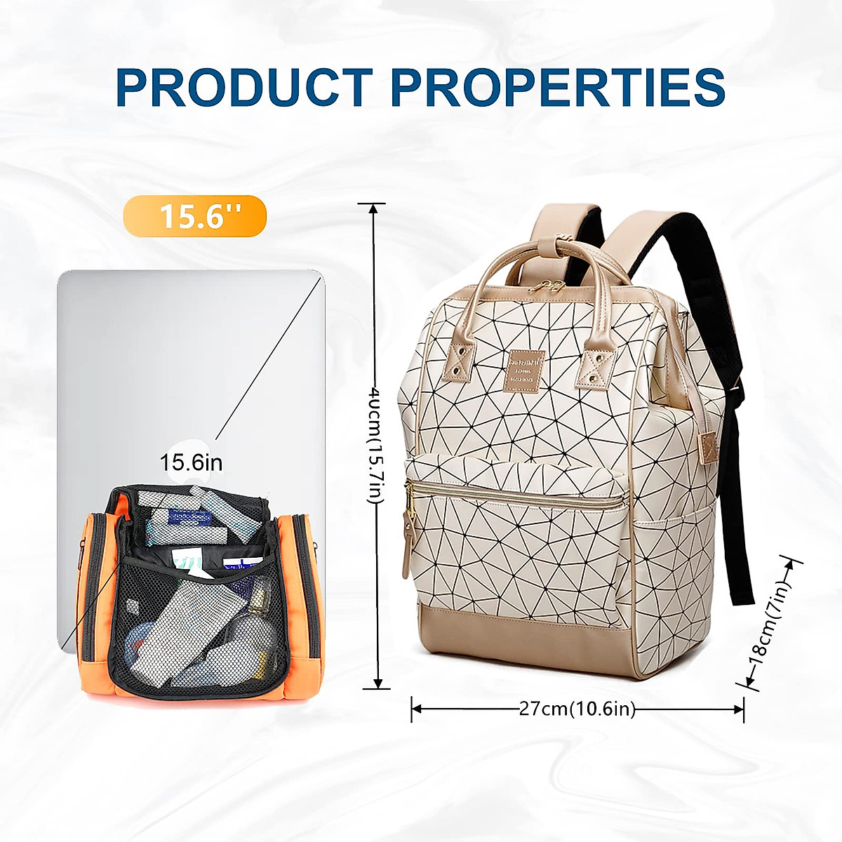 Refutuna Laptop Backpack, 15.6 Inch Work Backpack for Women, Nurse Bag, Teacher Bag, College School Laptop Bookbag, Waterproof Anti-theft Travel Business Backpack (Beige)