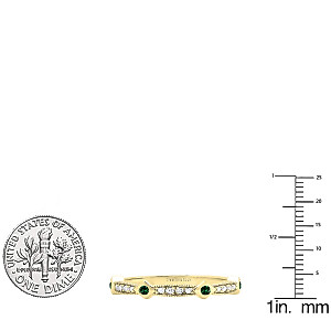Dazzlingrock Collection 10K Round Emerald & White Diamond Women Vintage Style Anniversary Wedding Band, Yellow Gold, Size 5