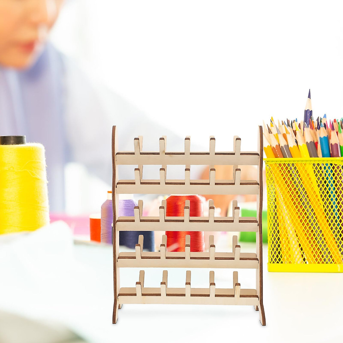 HOODANCOS Spool Sewing Thread Rack, Wall Mounted Wooden Thread Holder Organizer for Embroidery, Hair Braiding, Sewing