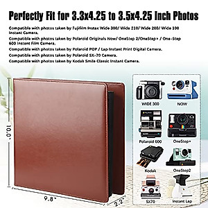 192 Pockets Photo Album for Fujifilm Instax Wide 300 Camera, Polaroid 600 i-type Film Album, Extra Large Picture Albums for Polaroid Now OneStep2 OneStep+ Instant Camera, POP Lab Print Camera (Brown)