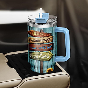 99WHALE Heifer Switch Canvas Sign, Tumbler 40 Oz With Handle Lid And Straw, Blue Handle Light Cup For Navy Brown Coffee Women Print Cows Funny Cups Adults Stainless Steel Royal, Cow Gifts