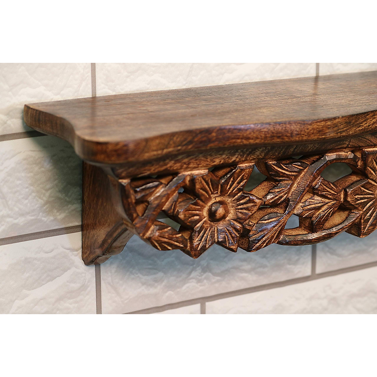 Worthy Shoppee Hand Carved Wall Decor Shelf for Living Room Home Office Drawing Room