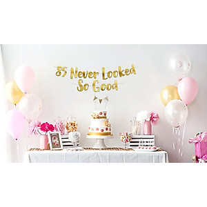 85 Never Looked So Good Gold Glitter Banner - 85th Birthday Party Decorations