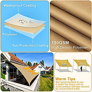 10' x 13' Rectangle Sun Shade Sail Outdoor, 98% UV Block Shade Canopy Tarps Waterproof 190GSM Polyester Sunshade for Patio Garden Backyard Deck Carpor, Sand