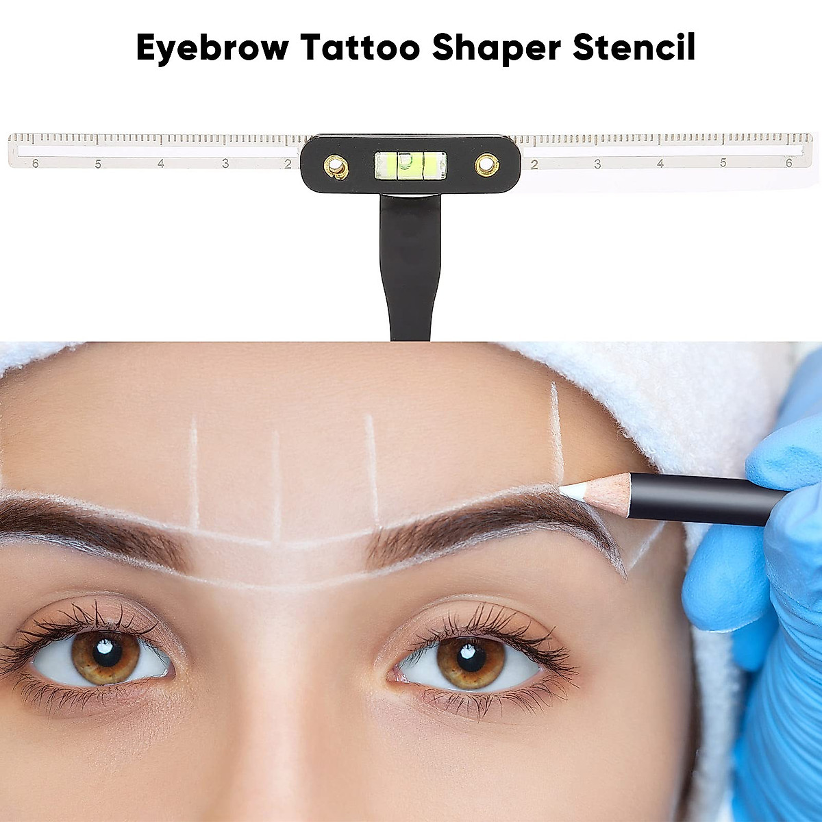 Eyebrow Ruler, Eyebrow Tattoo Shaper Stencil Stainless Steel Semi‑Permanent Eyebrow Measuring Tool Eyebrow Makeup Template Ruler Eyebrow Stencil Ruler Sticker(Ⅱ(Level Meter Dragonfly Ruler))
