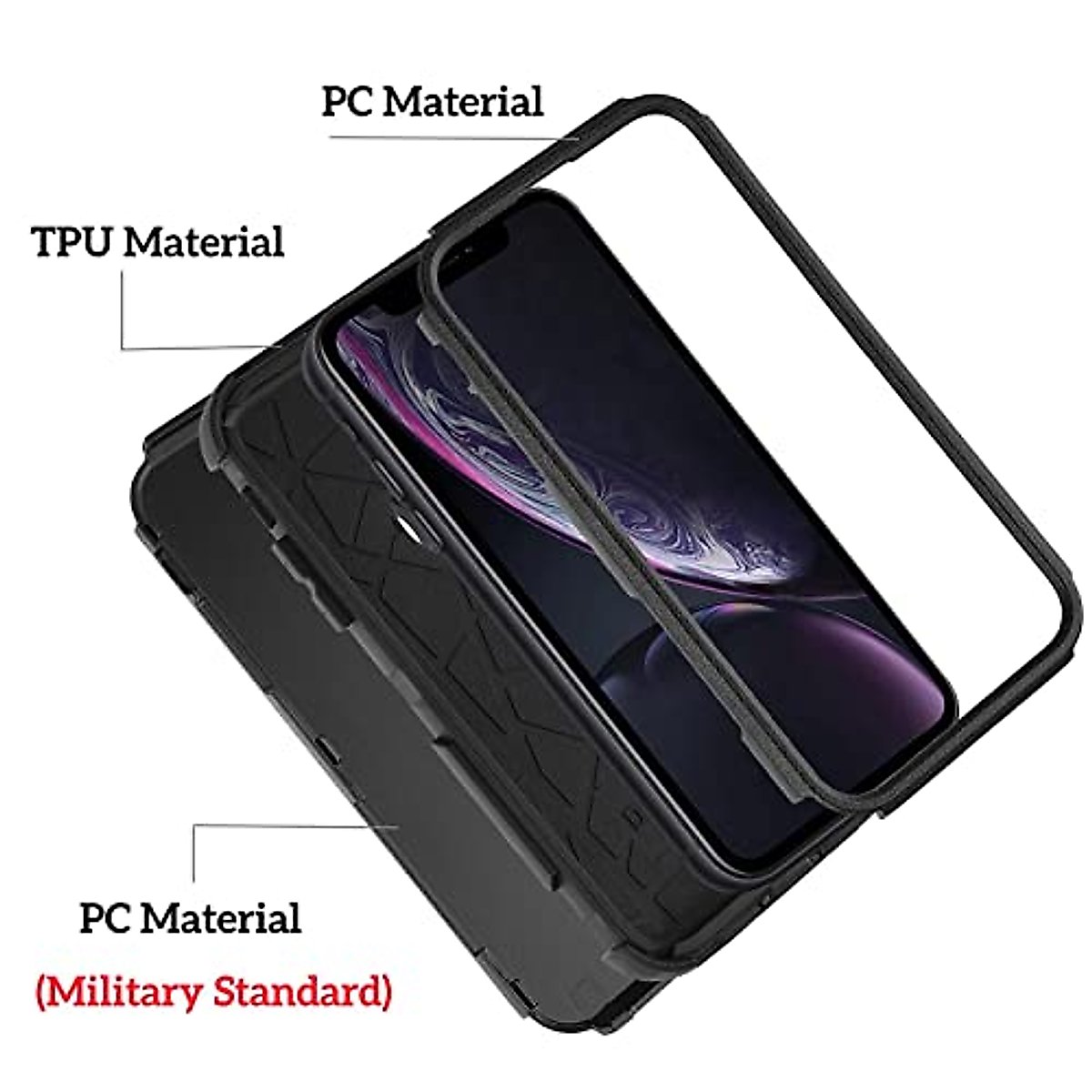 Co-Goldguard for iPhone XR Case, [Shockproof] [Dropproof] Heavy Duty Protection Case ，3 in 1 Non-Slip case for Apple iPhone XR, Black