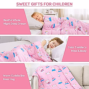 Kivik Toddler Weighted Blanket for Kids 3 lbs 36x48,Pink Weighted Blanket for Girls,Childrens Heavy Blanket for Calming and Sleep,Pink Unicorn