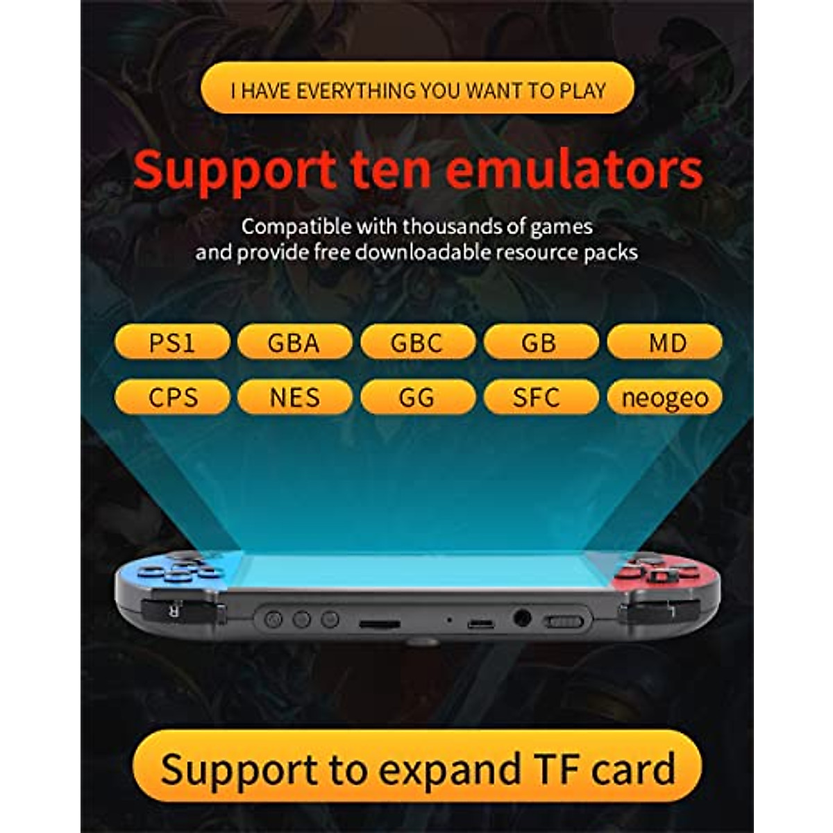 Handheld Game Console, Retro Game Console Built-in 10000+ Classic Games, 4.1-inch TFT LCD Screen, 10 Emulators, Handheld Emulator Console Support TV Output Video Music eBook