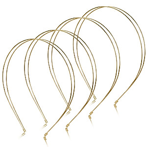 Vin Beauty 4 Pcs Metal Thin Double Headbands Row Wire Headband for Women Bridal Headband Hair Hoop Wedding Hair Band Elastic Metal Hairband for Women Girls (Gold)
