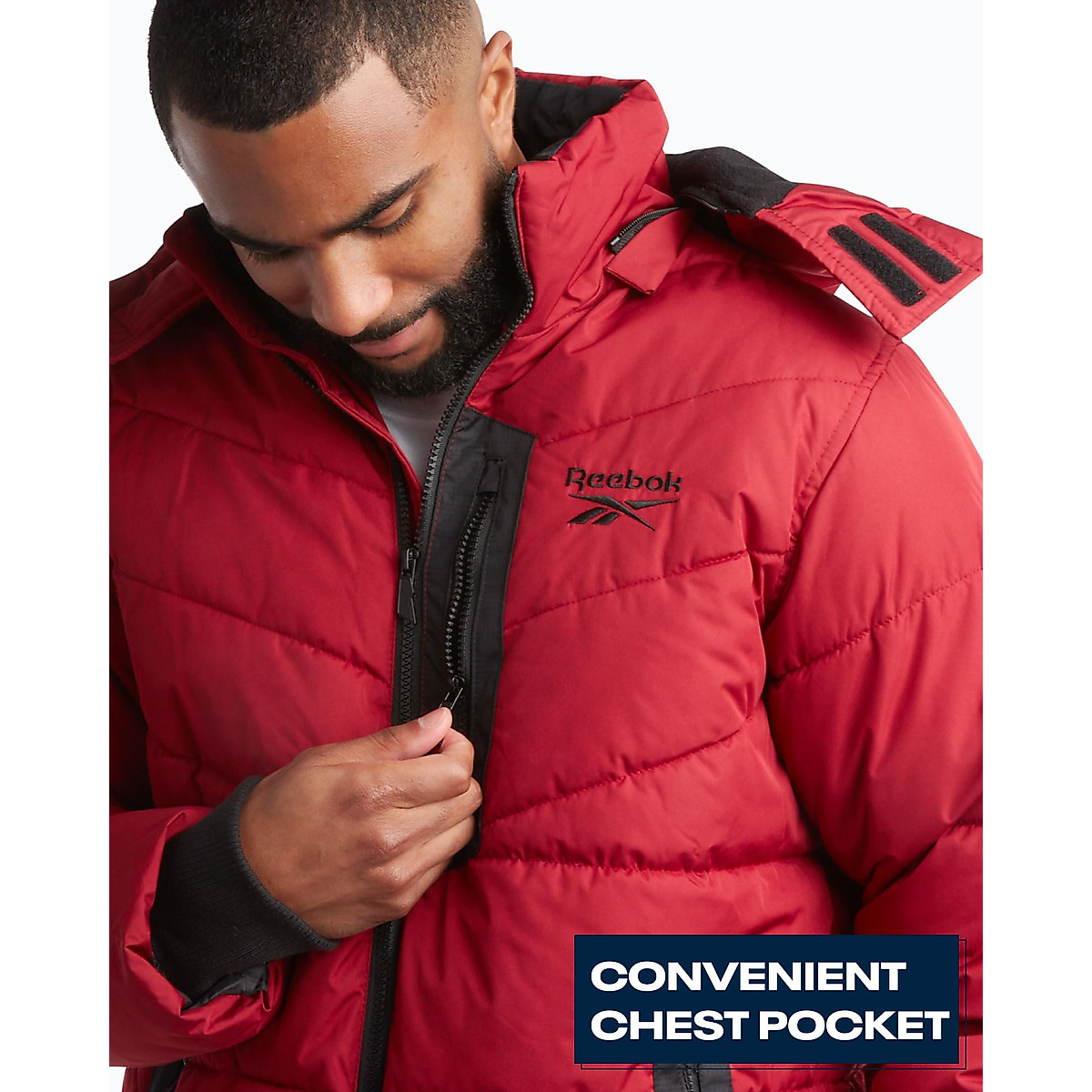 Reebok Men's Winter Jacket - Heavyweight Quilted Puffer Parka Coat - Weather Resistant Jacket for Men (L-XXL), Size Large, Dark Red