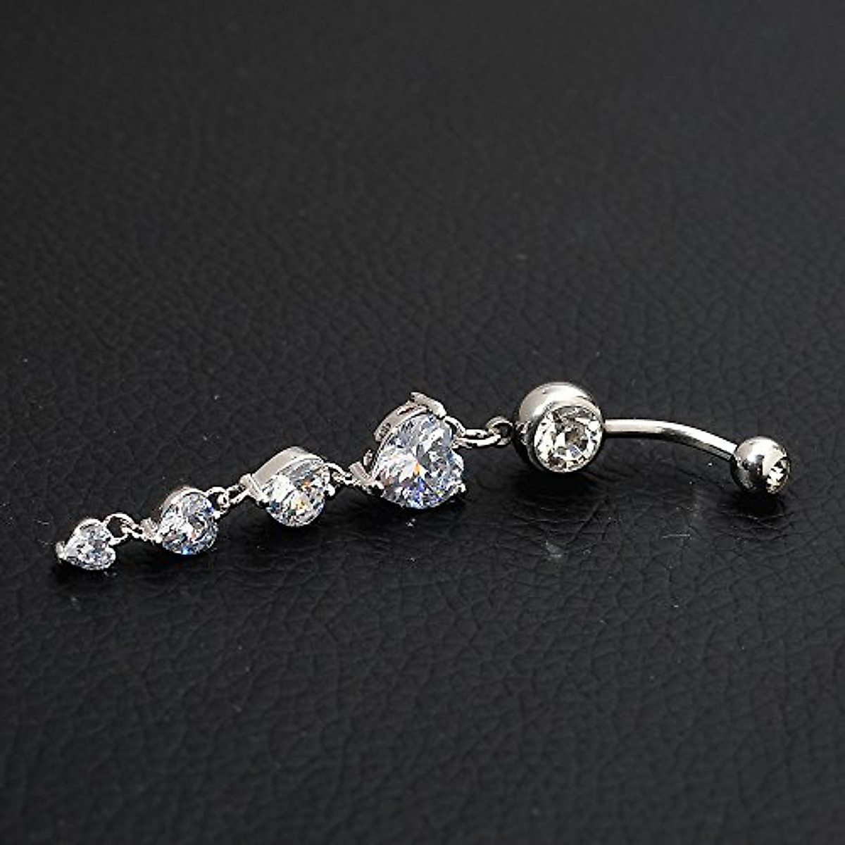 Mutreso Belly Button Ring Heart Zirconia Stones 14G Surgical Steel Dangle Navel Ring Body Piercing
