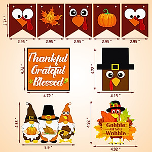 Thanksgiving Tiered Tray Decor Set - 9PCS Includes Turkey Wooden Gnome Signs Pumpkin Maple Leaf for Thanksgiving Home Indoor Kitchen Table Decorations(Tiered Tray Not Included)