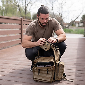 Tan Dad Diaper Bag - Molle-Style Military Diaper Backpack Made of Rugged 900D Waterproof Polyester with Wider Extra-Long Straps, Pouch for Dirty Diapers, Baby Wipes Dispenser & Insulated Pockets